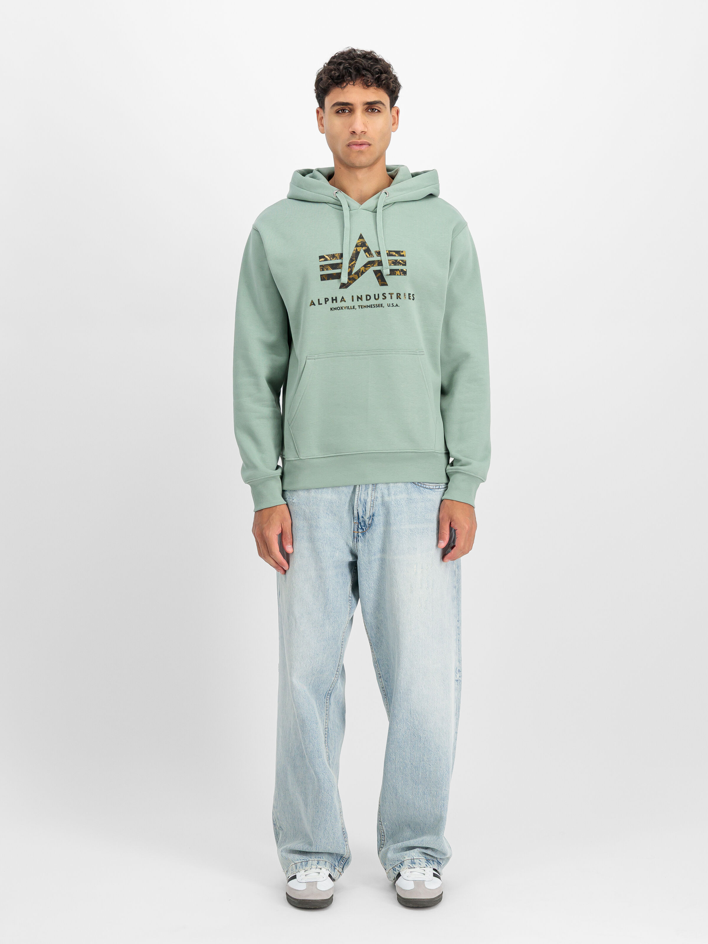 Basic Big Logo Effect Print Hoodie | frost green | S | 178312EP-30-S