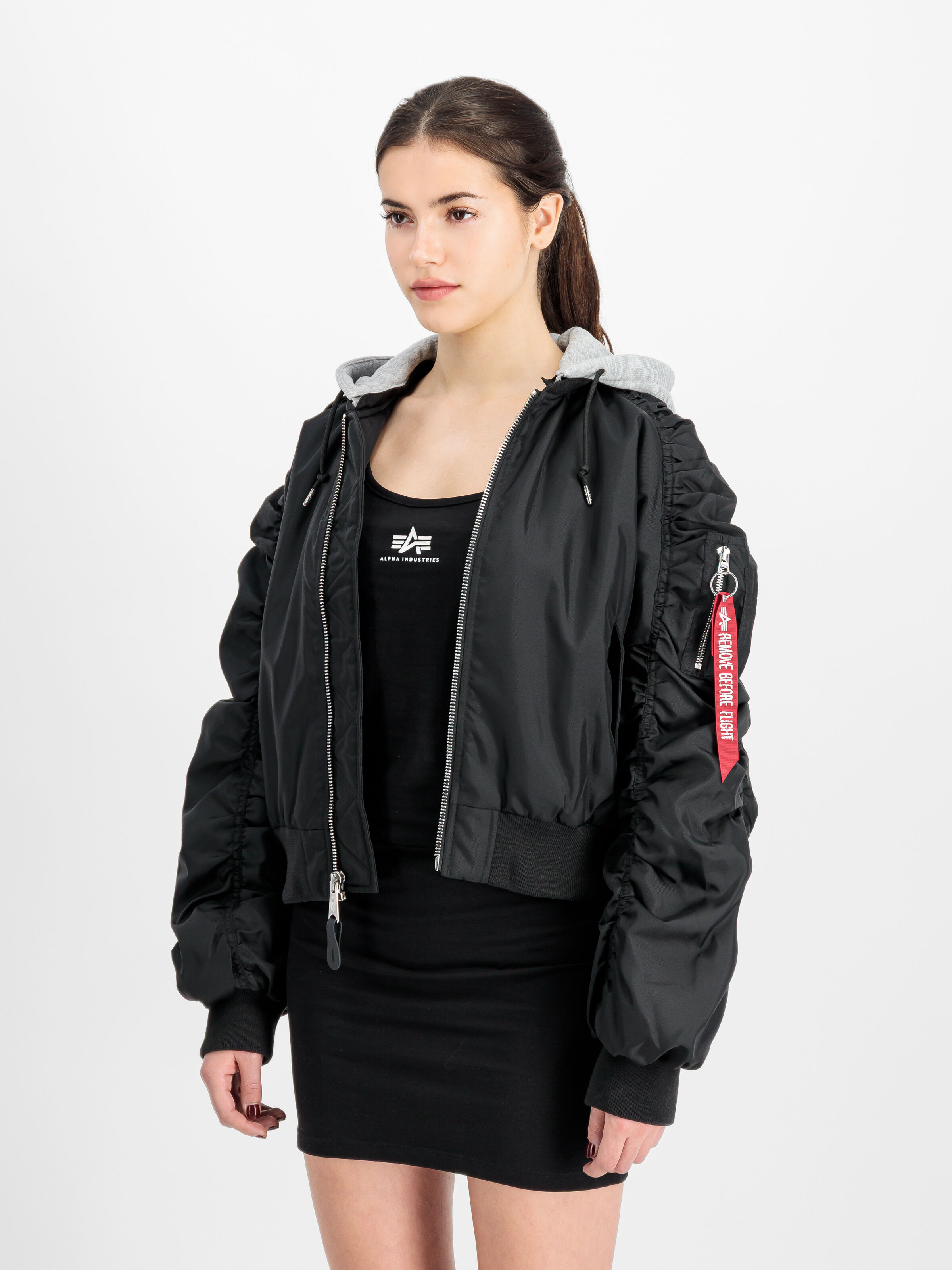 Short Hooded Light Bomber Jacket Women | black | M | 266000-03-M