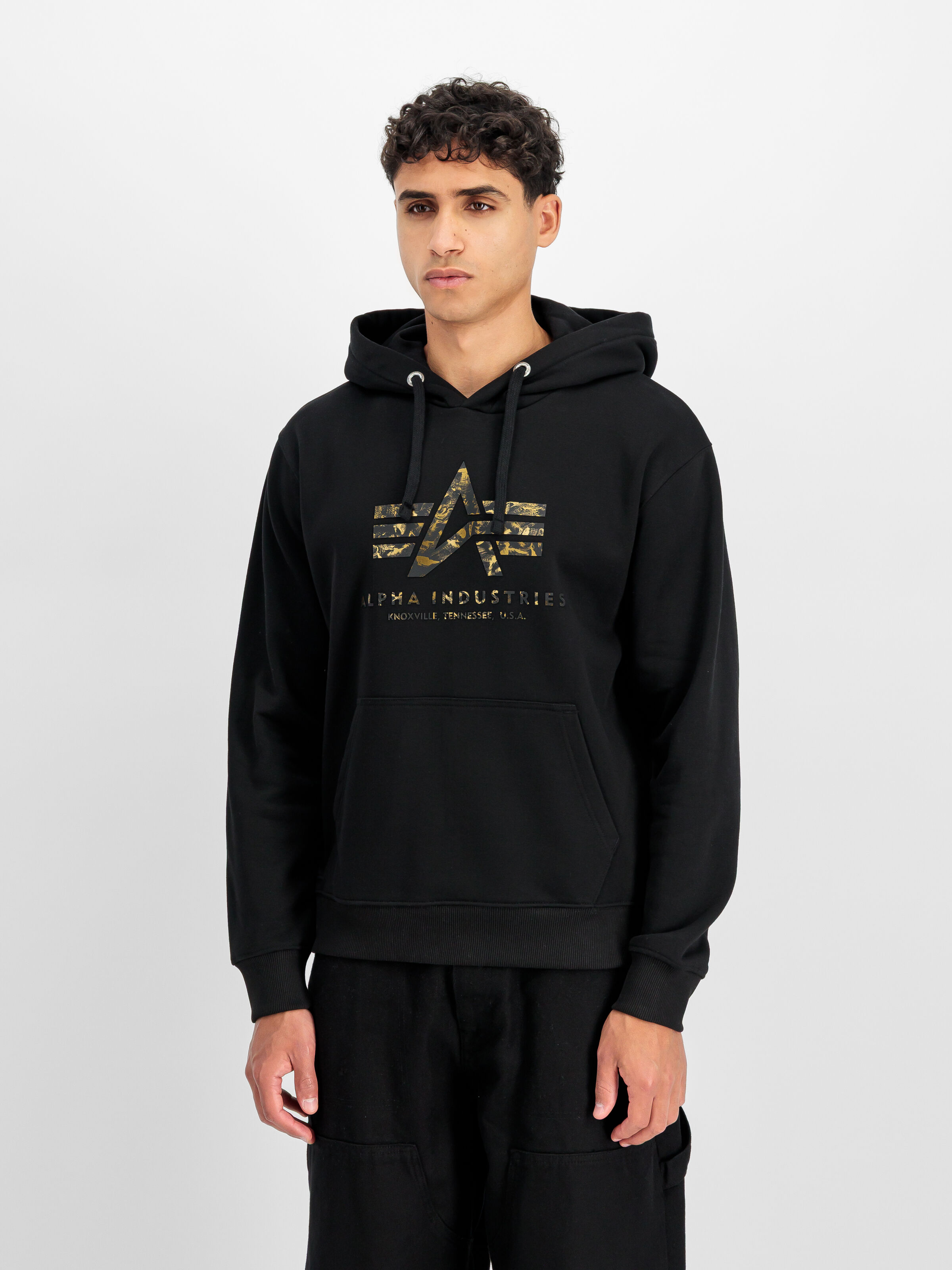 Basic Big Logo Effect Print Hoodie | black | XL | 178312EP-03-XL