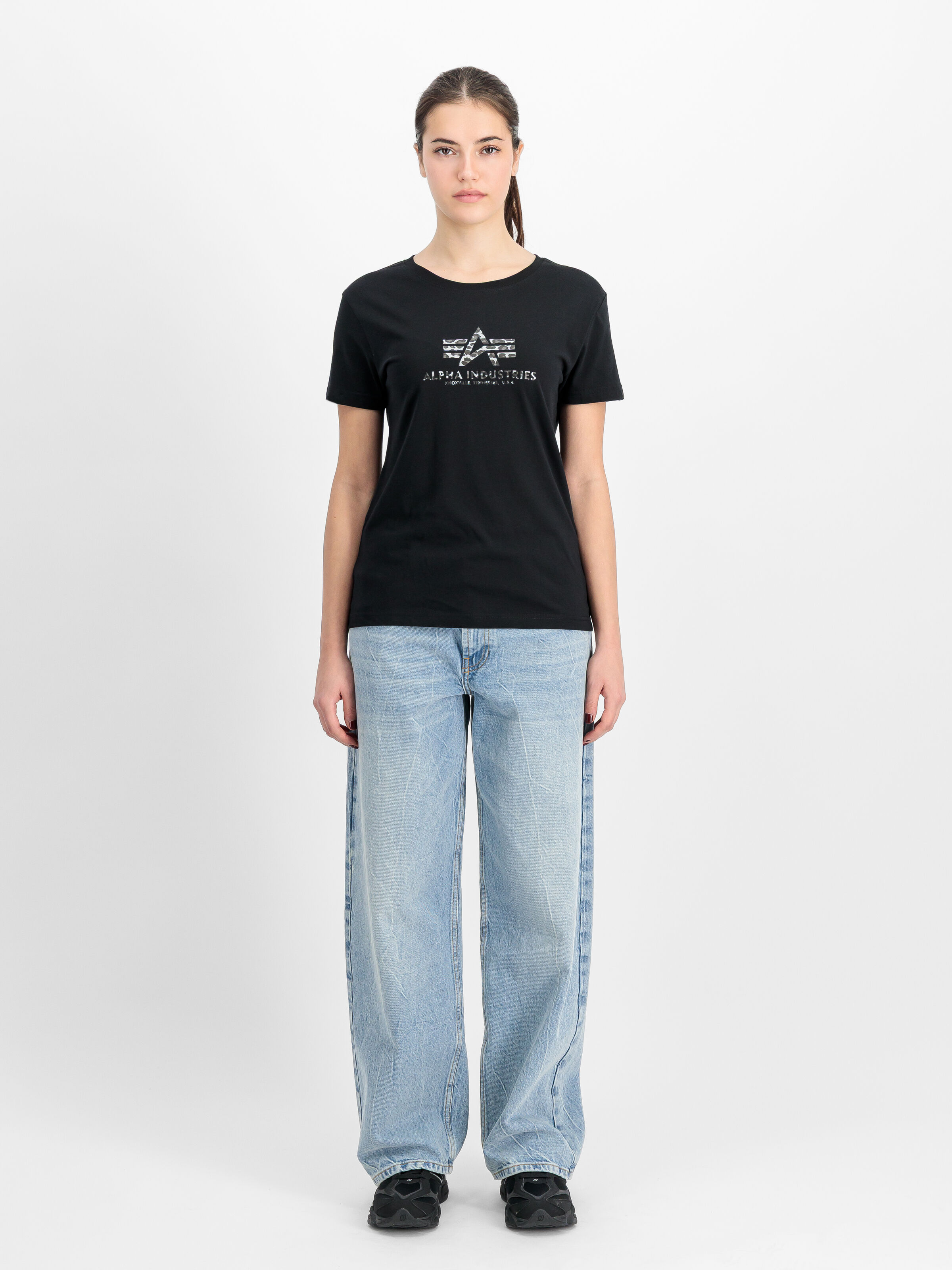 Basic Big Logo Mirror Leo T-Shirt Women | black | S | 196051ML-03-S